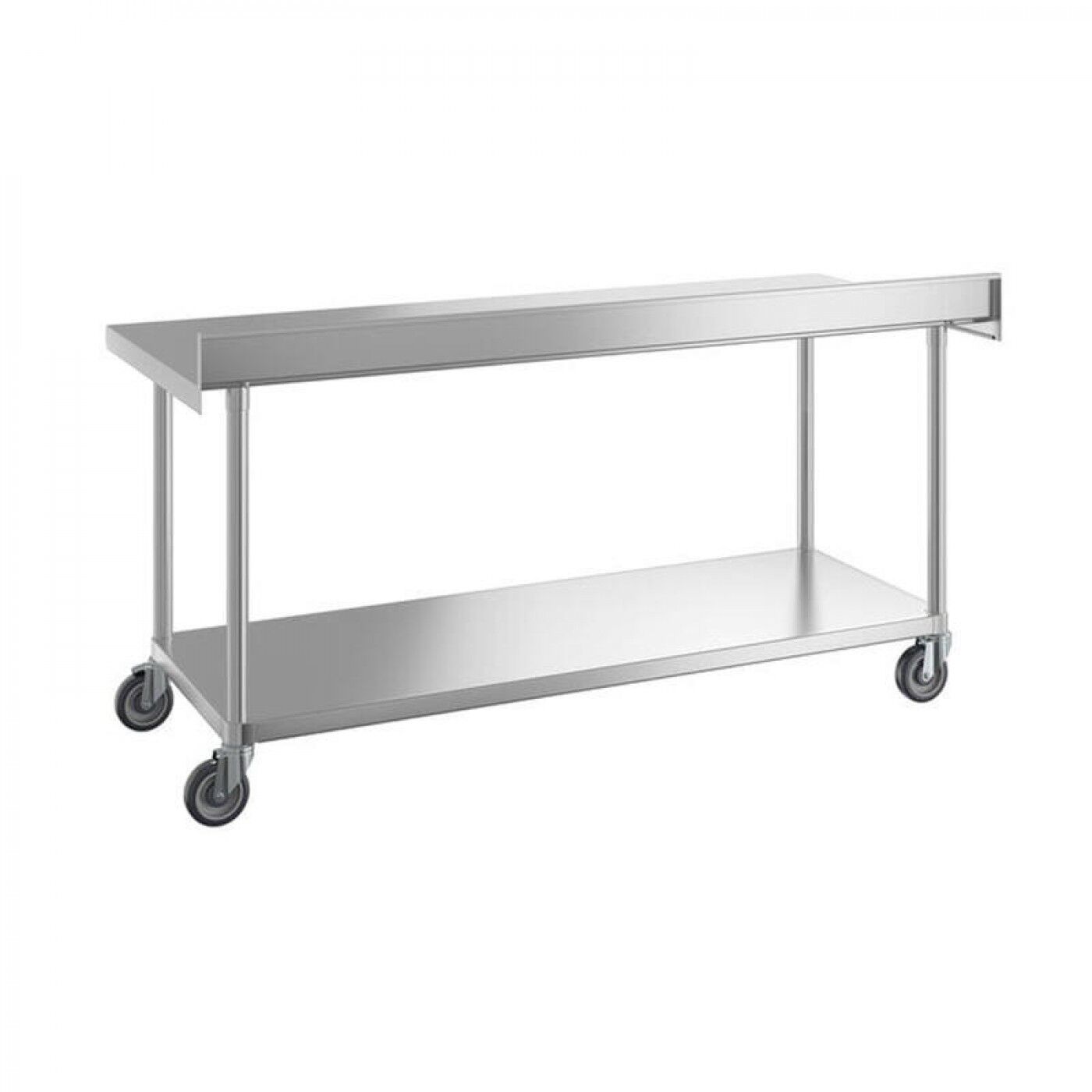 2-Tier Stainless Steel Workbench with Backsplash & Wheels-0.9M