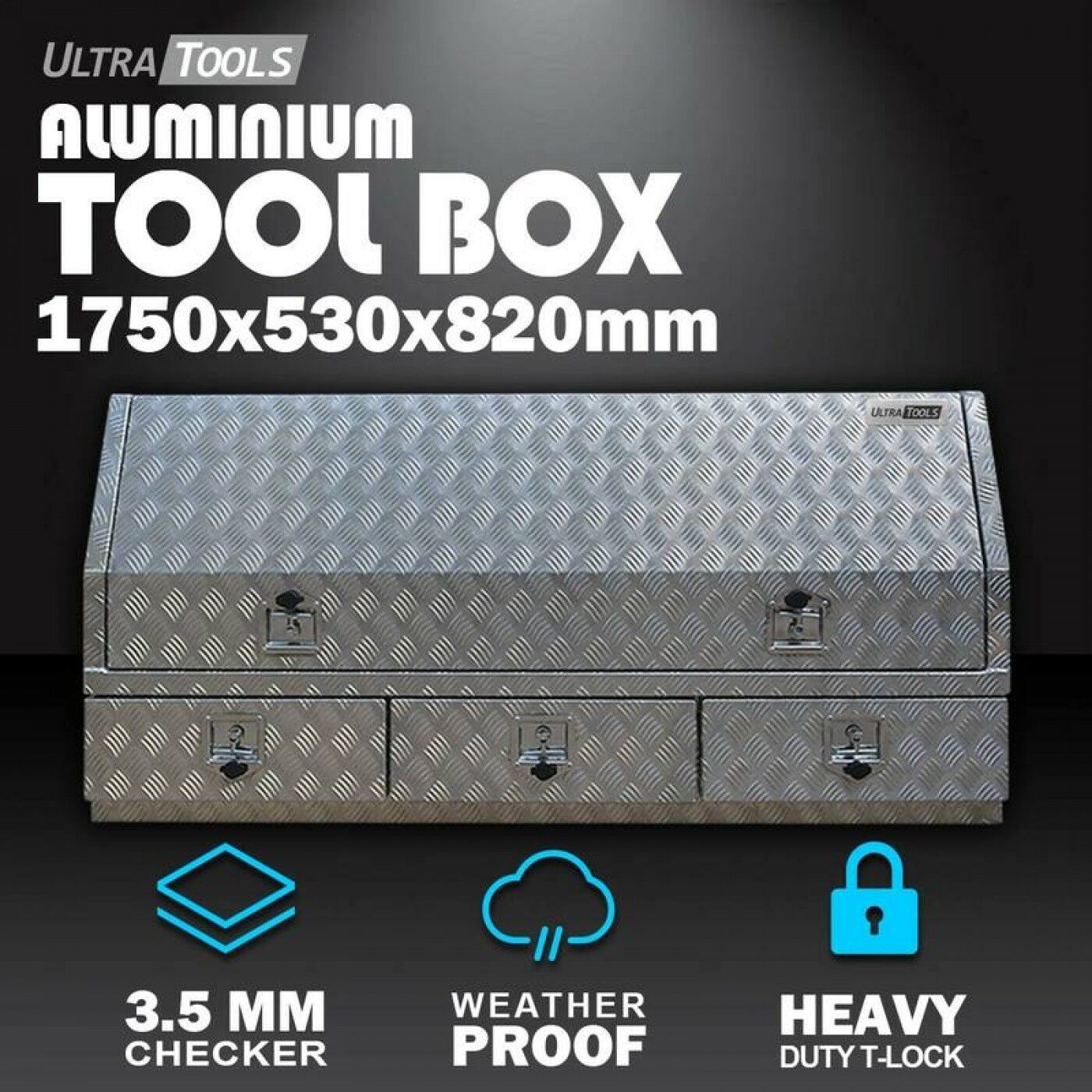 Aluminium Ute Tool Box 2.5mm 1750x530x820mm 3 Drawers Side Opening ...