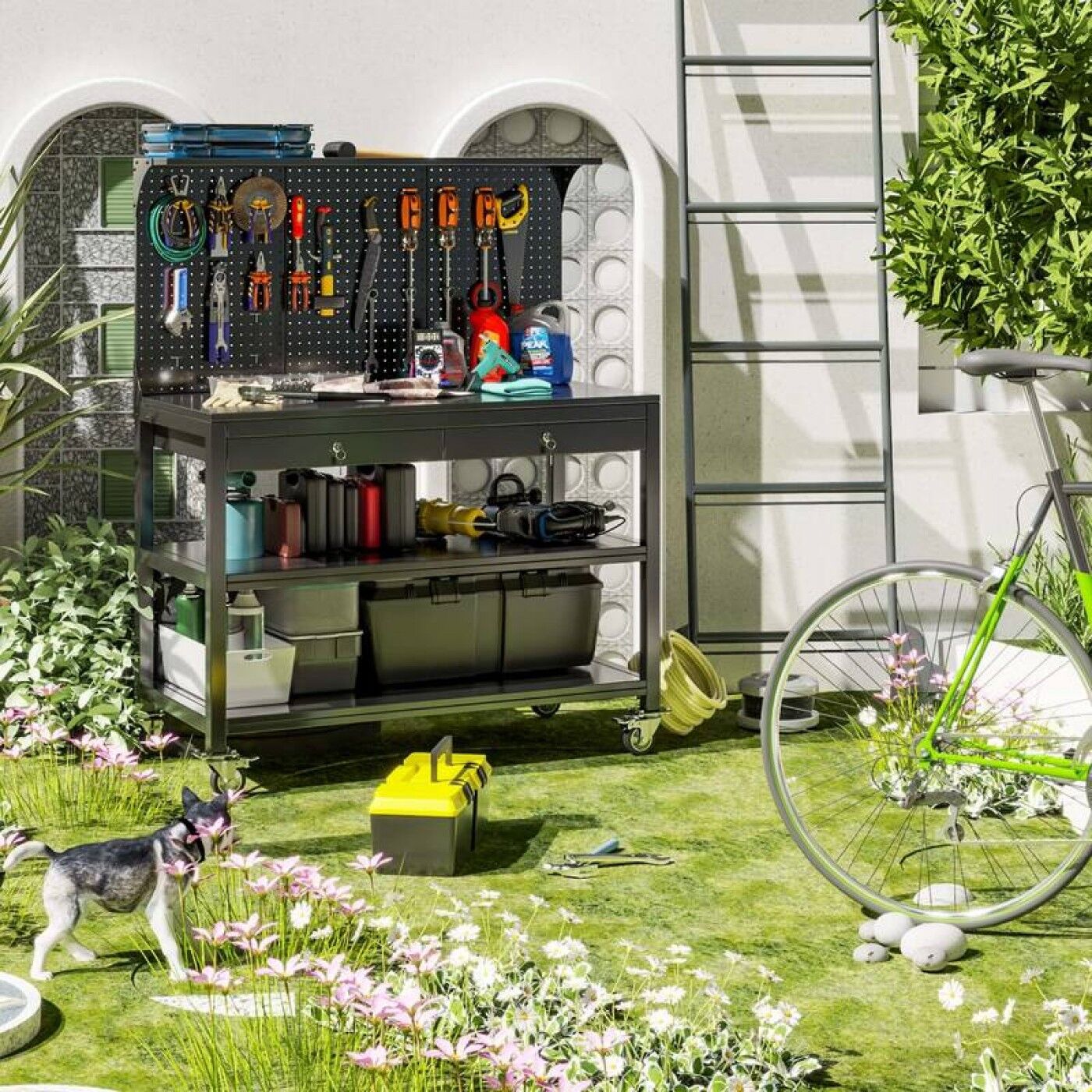 1200MM x 580MM x 900MM Heavy-Duty Metal Workbench With Wheels and Drawers