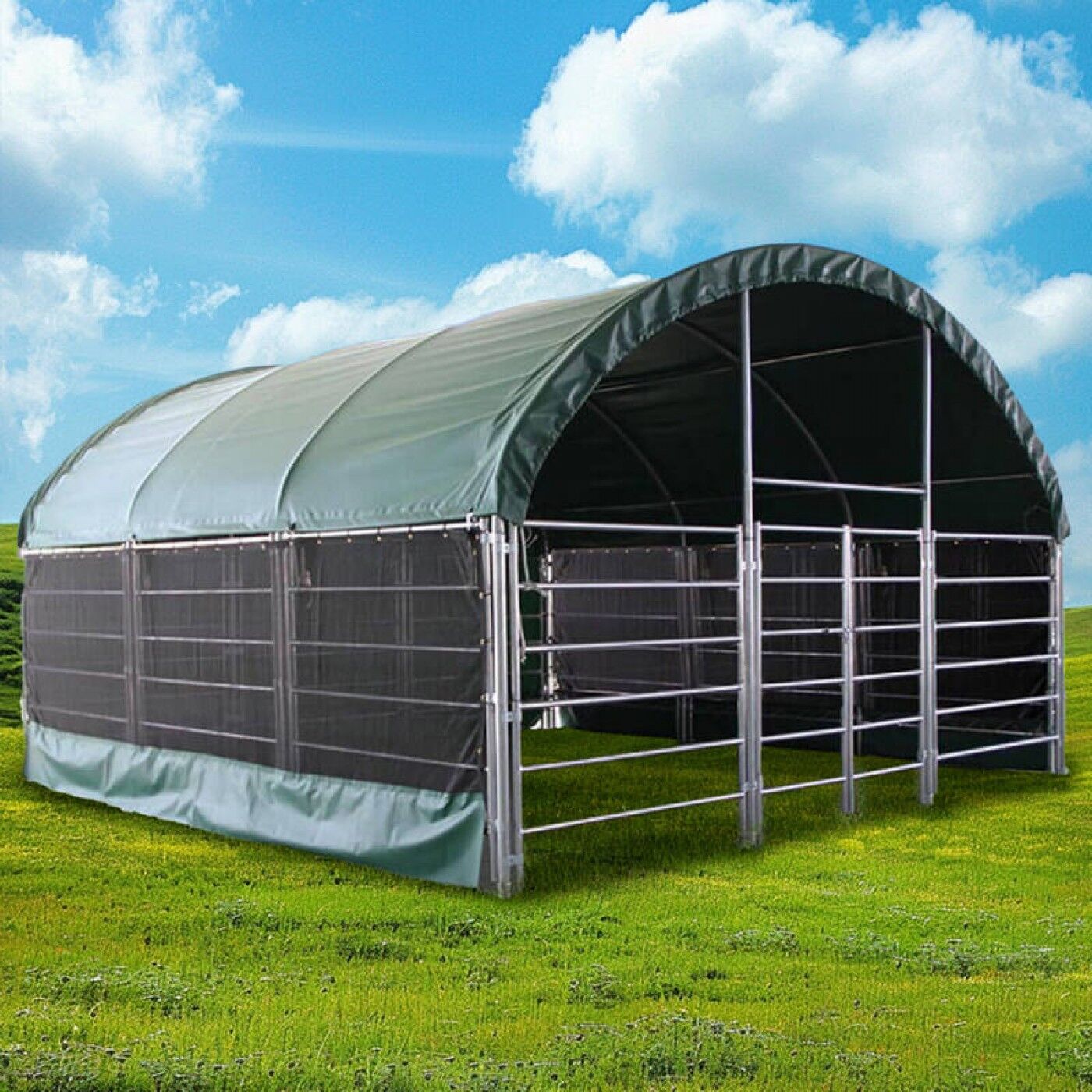 Livestock Shelter with Net Sides Green-6m width