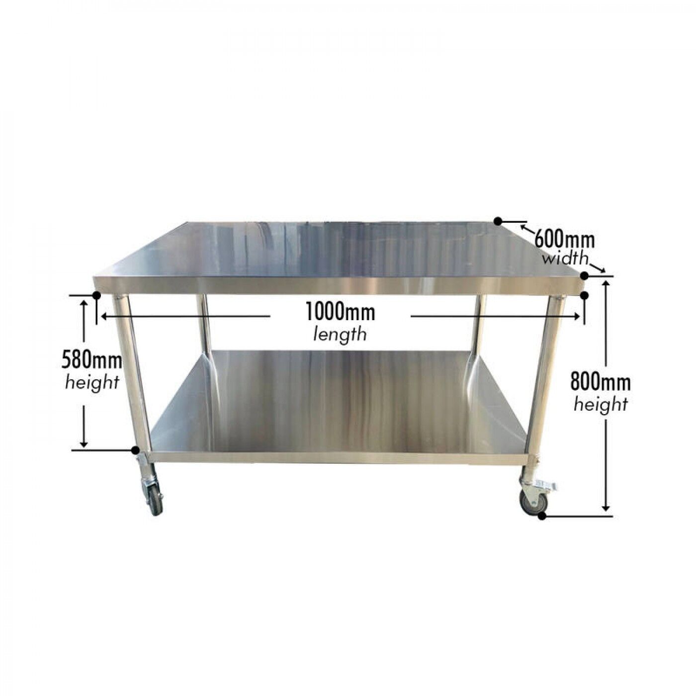 Commercial Stainless Steel Kitchen Bench 1m with Wheel